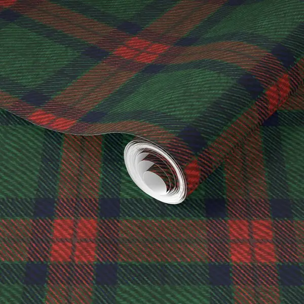 Spoonflower Holiday Tartan Plaid Christmas Red Green Festive Custom Pre-pasted Wallpaper - Green,brown