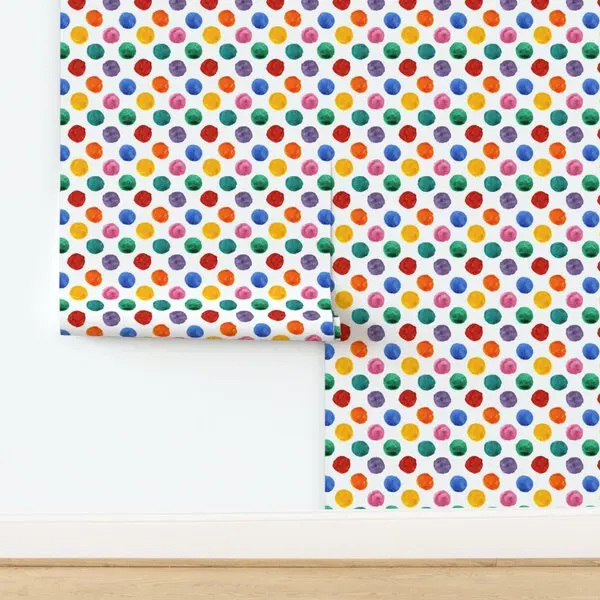 Spoonflower Colorful Polka Dot Watercolor Pattern Traditional Wallpaper