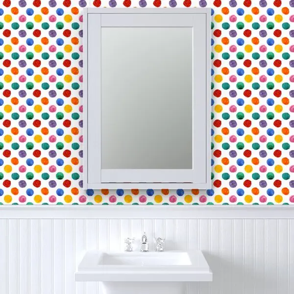 Spoonflower Colorful Polka Dot Watercolor Pattern Traditional Wallpaper