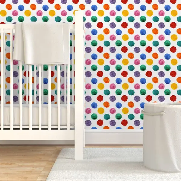 Spoonflower Colorful Polka Dot Watercolor Pattern Traditional Wallpaper
