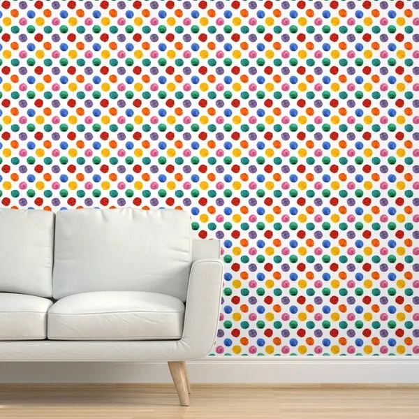 Spoonflower Colorful Polka Dot Watercolor Pattern Traditional Wallpaper