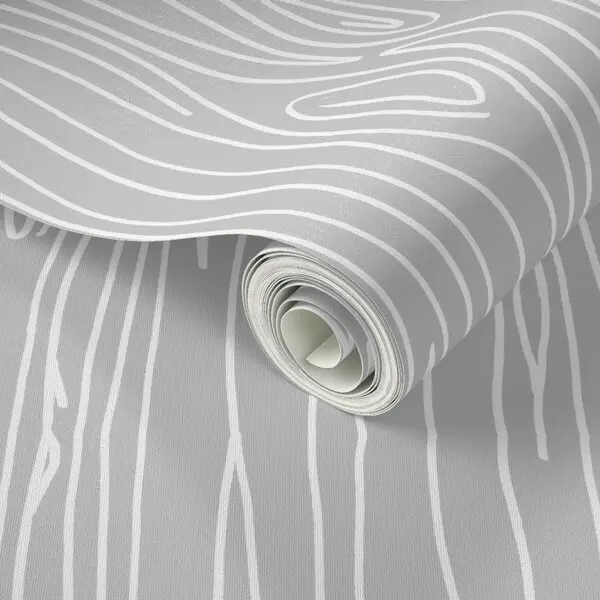 Spoonflower Woodgrain Light Gray Forest Pale Woodland Nature Traditional Wallpaper - Green,white,gray