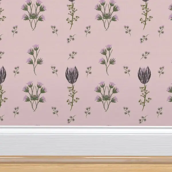 Spoonflower Lavender Florals On 100% Natural Sisal Grasscloth Wallcovering