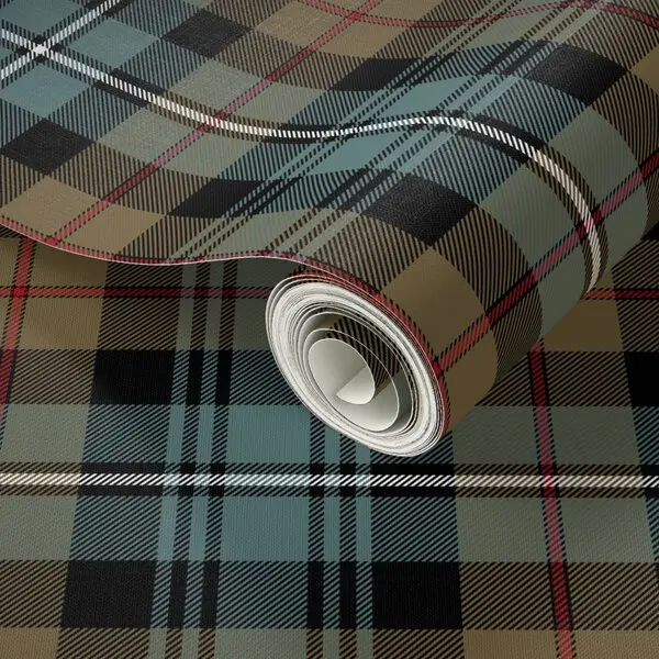 Spoonflower Hunting Tartan Modern Plaid Scottish Brown Gray Custom Removable Wallpaper - Blue,gray,brown