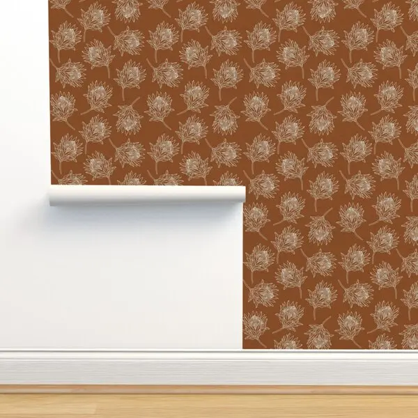 Spoonflower Protea 32 14 100% Natural Sisal Grasscloth Wallcovering - Orange