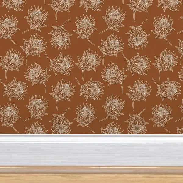Spoonflower Protea 32 14 100% Natural Sisal Grasscloth Wallcovering - Orange