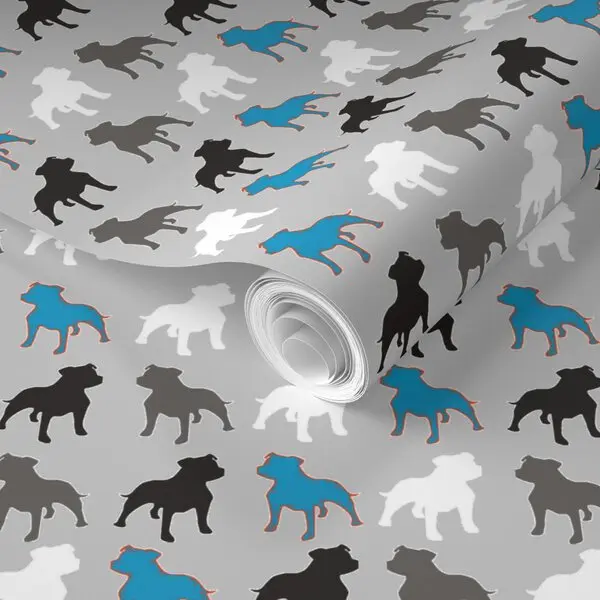 Spoonflower Colors Dogs Staffordshire Bull Terr Custom Removable Wallpaper - Gray,blue