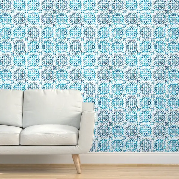 Spoonflower Mosaic Moroccan Tile Trendy Bohemian Painted Traditional Wallpaper