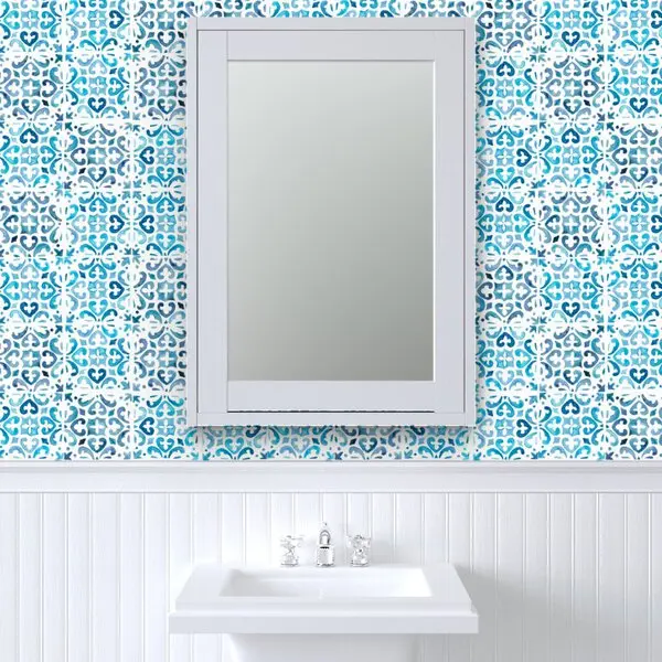 Spoonflower Mosaic Moroccan Tile Trendy Bohemian Painted Traditional Wallpaper
