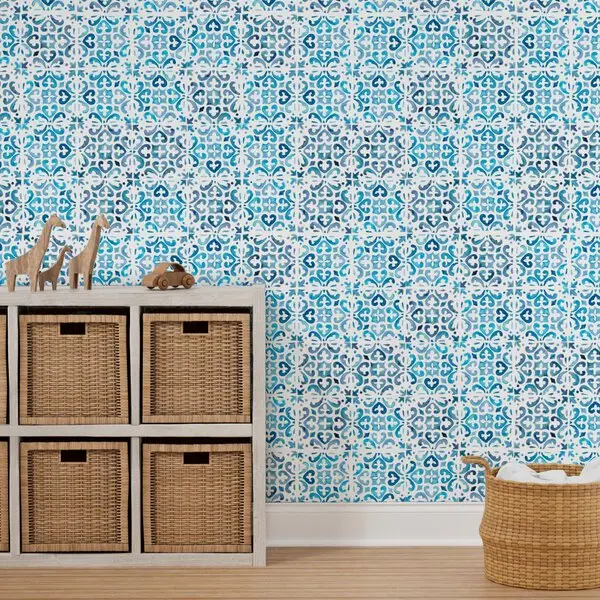 Spoonflower Mosaic Moroccan Tile Trendy Bohemian Painted Traditional Wallpaper