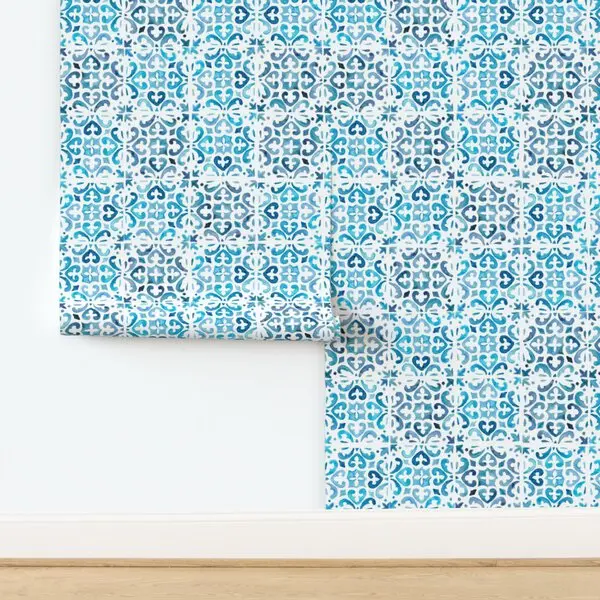 Spoonflower Mosaic Moroccan Tile Trendy Bohemian Painted Traditional Wallpaper