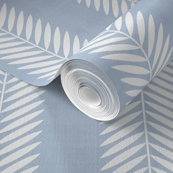 Spoonflower Pastel Garden Stripe Cornflower And 100% Natural Sisal Grasscloth Wallcovering - Blue