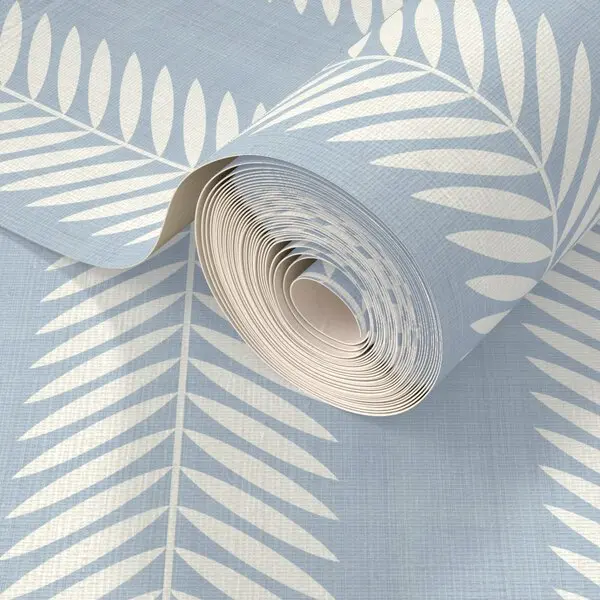 Spoonflower Pastel Garden Stripe Cornflower And 100% Natural Sisal Grasscloth Wallcovering - Blue