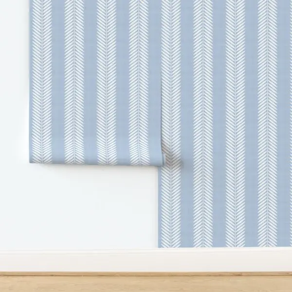 Spoonflower Pastel Garden Stripe Cornflower And 100% Natural Sisal Grasscloth Wallcovering