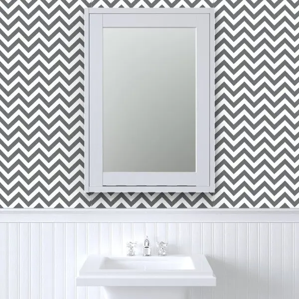 Spoonflower Chevron Grey Geometric Custom Pre-pasted Wallpaper