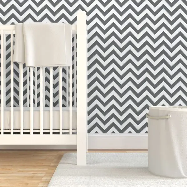 Spoonflower Chevron Grey Geometric Custom Pre-pasted Wallpaper