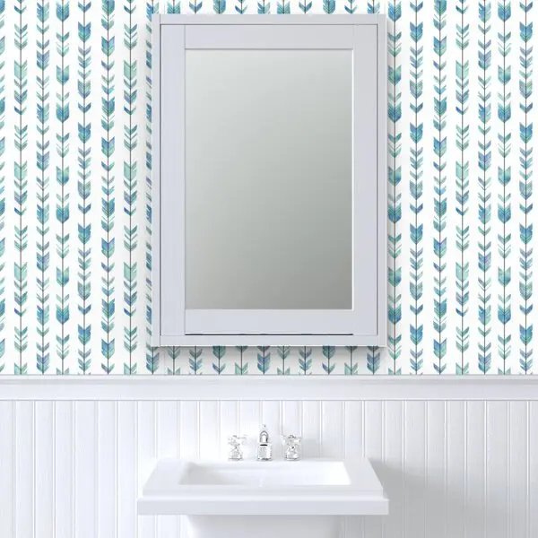 Spoonflower Blue Teal Mint Feather Watercolor Traditional Wallpaper