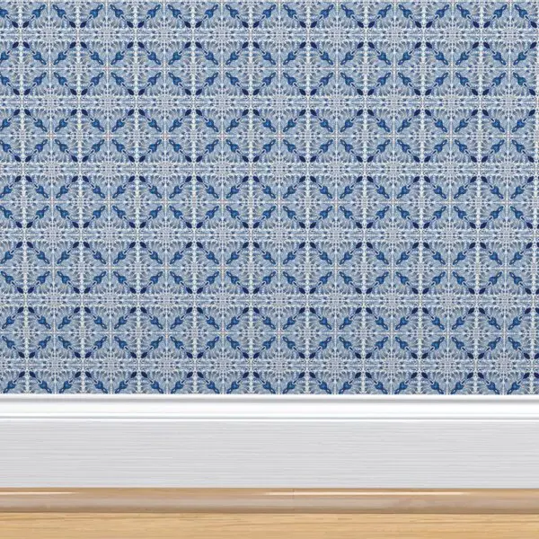 Spoonflower Pthalo Tiles 2b 100% Natural Sisal Grasscloth Wallcovering