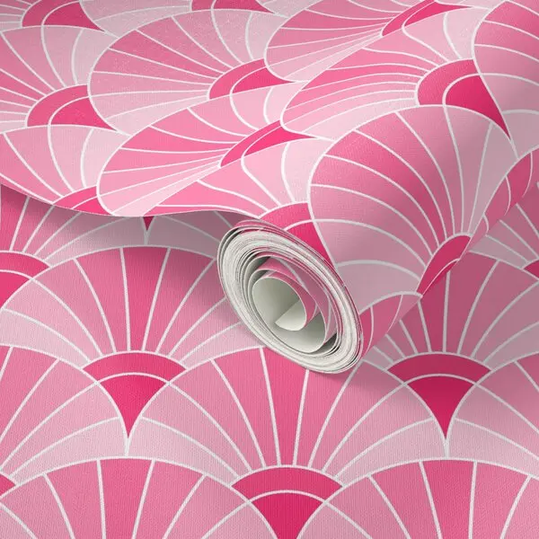 Spoonflower Art Deco Circle Scale Fan Ff0055 Custom Removable Wallpaper - Pink