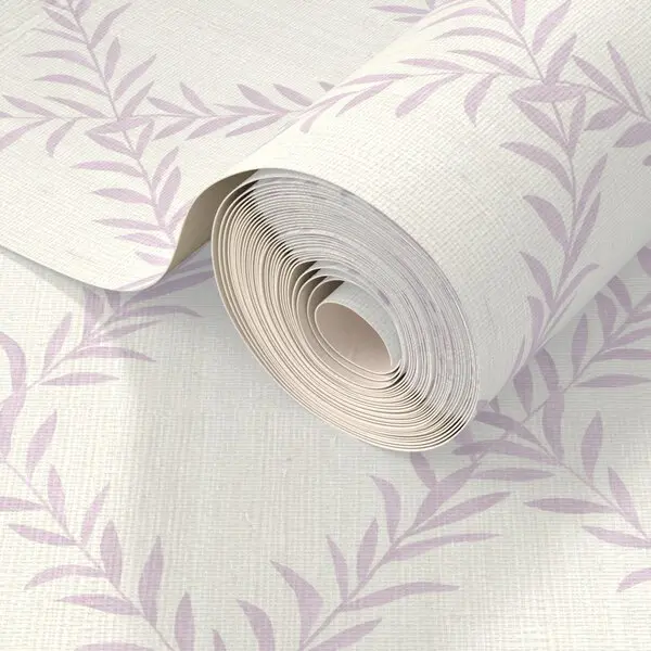 Spoonflower Leafy Trellis Lilac On White 100% Natural Sisal Grasscloth Wallcovering - Purple,white