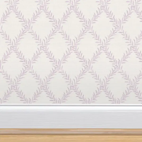 Spoonflower Leafy Trellis Lilac On White 100% Natural Sisal Grasscloth Wallcovering - Purple,white