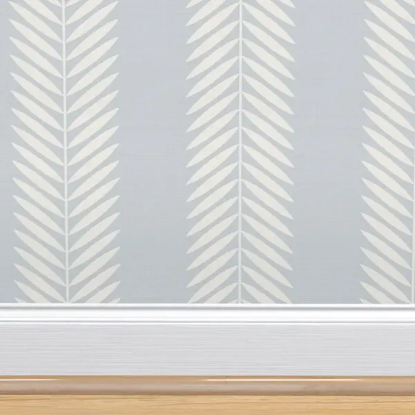 Spoonflower Laurel Leaf Stripe Soft Blue 100% Natural Sisal Grasscloth Wallcovering - Blue,white