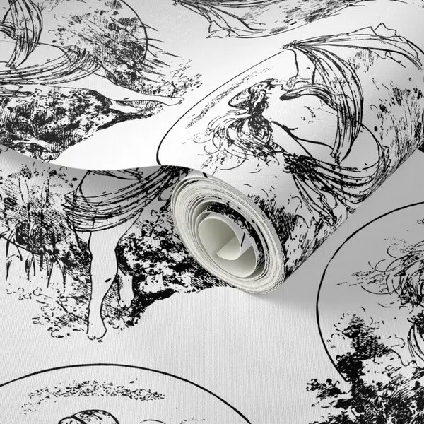Spoonflower Vintage Illustration Lady Bath Dance Sexy Custom Pre-pasted Wallpaper - Black,white,gray