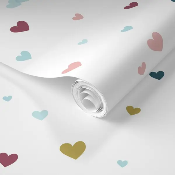 Spoonflower Colorful Confetti Hearts Traditional Wallpaper - White,gray