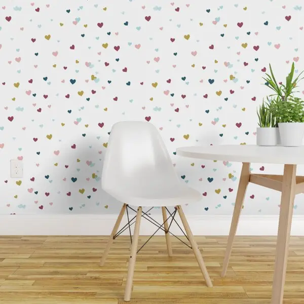 Spoonflower Colorful Confetti Hearts Traditional Wallpaper
