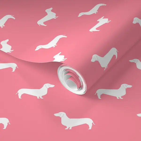Spoonflower Flamingo Pink Dachshund Silhouette Dachshunds Dogs Custom Pre-pasted Wallpaper - Pink,white,red