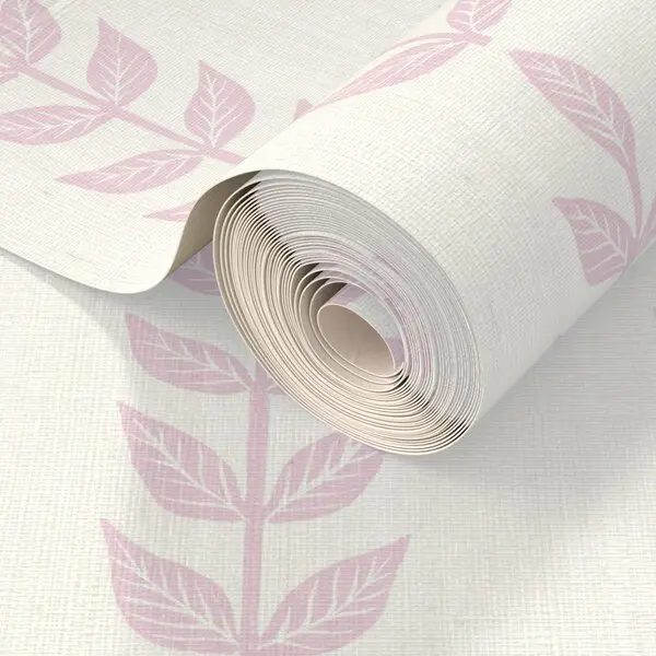 Spoonflower Reverse Pale Pink And Elton Vine 100% Natural Sisal Grasscloth Wallcovering - White