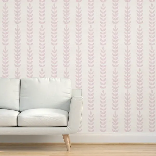 Spoonflower Reverse Pale Pink And Elton Vine 100% Natural Sisal Grasscloth Wallcovering - White