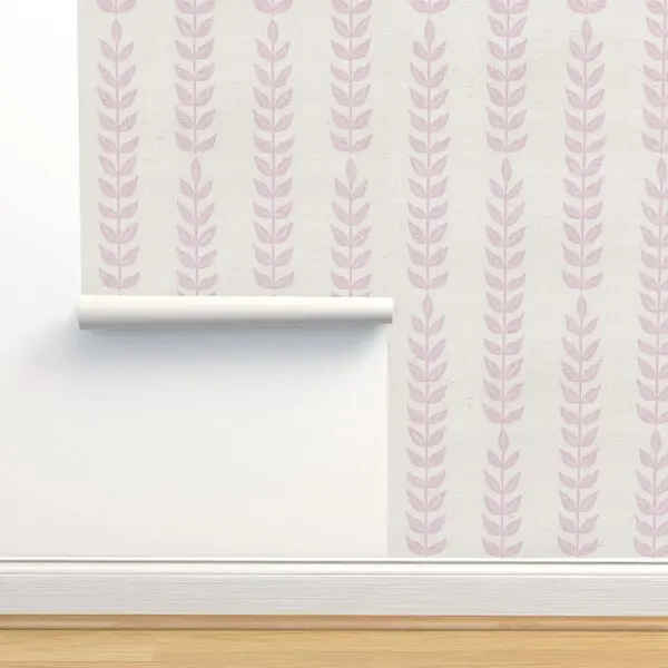 Spoonflower Reverse Pale Pink And Elton Vine 100% Natural Sisal Grasscloth Wallcovering - White