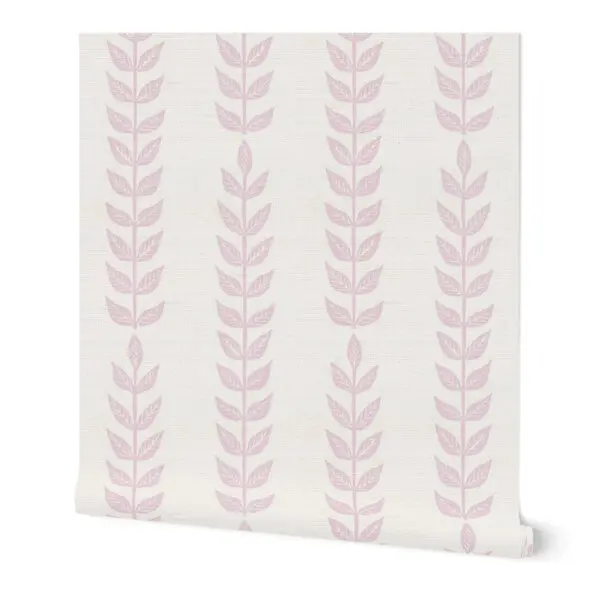 Spoonflower Reverse Pale Pink And Elton Vine 100% Natural Sisal Grasscloth Wallcovering - White