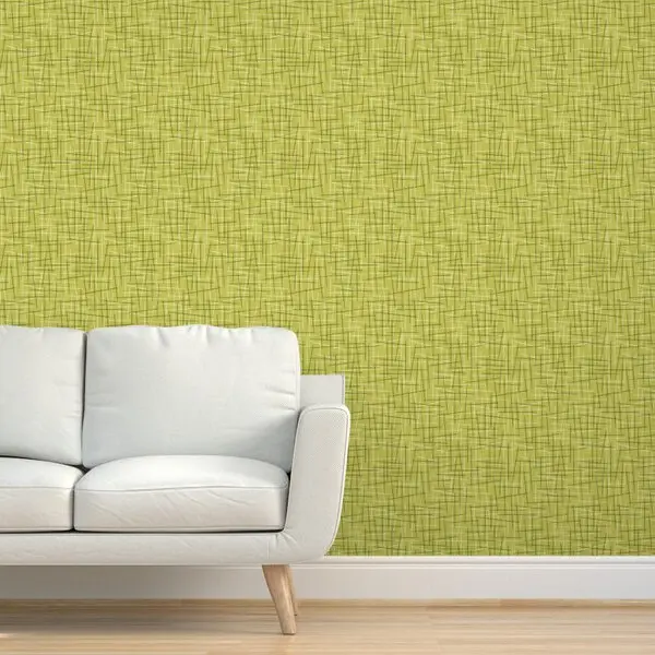Spoonflower Geometric Lines 60s Olive Texture Movement Custom Pre-pasted Wallpaper