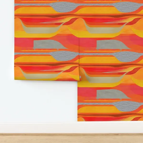 Spoonflower Painting Mid Century Modern Art Abstract Mod Red Custom Pre-pasted Wallpaper