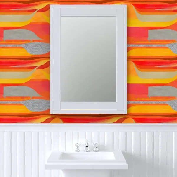 Spoonflower Painting Mid Century Modern Art Abstract Mod Red Custom Pre-pasted Wallpaper