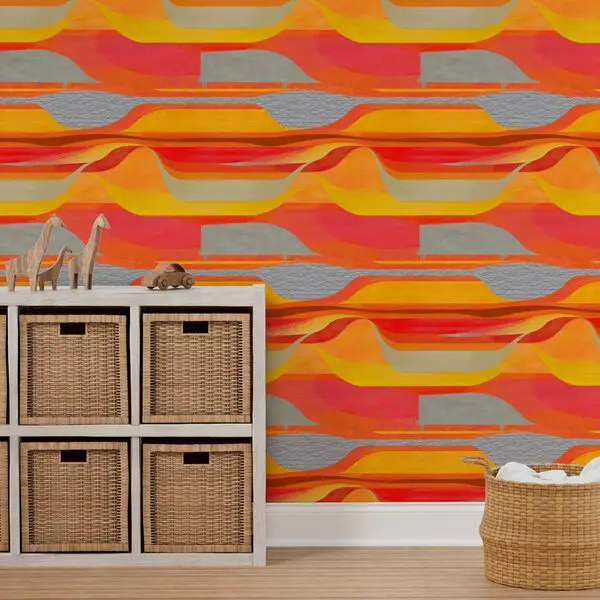 Spoonflower Painting Mid Century Modern Art Abstract Mod Red Custom Pre-pasted Wallpaper