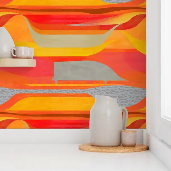 Spoonflower Painting Mid Century Modern Art Abstract Mod Red Custom Pre-pasted Wallpaper