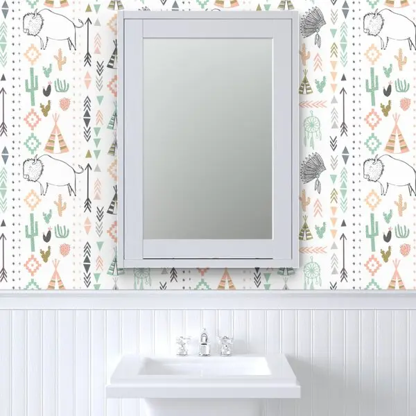 Spoonflower Buffalo Cactus Southwest Boho Teepee Tepe Custom Removable Wallpaper