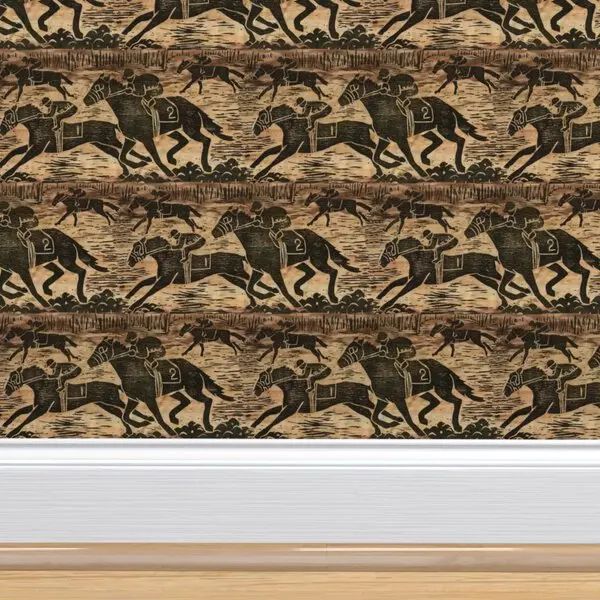 Spoonflower Race Day Carved Block 100% Natural Sisal Grasscloth Wallcovering
