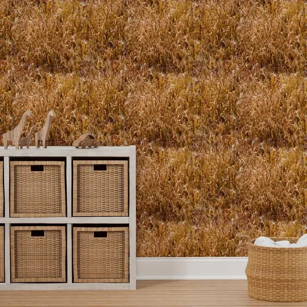 Spoonflower Grass Field Expanse Wheat Gold Traditional Wallpaper
