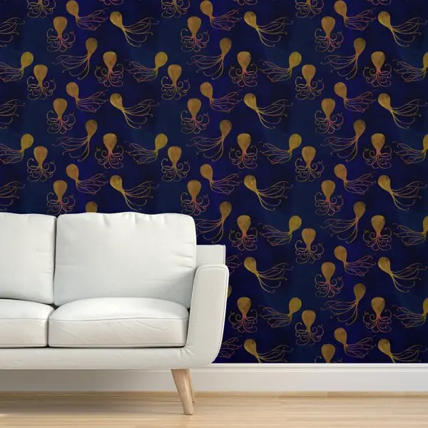 Spoonflower Cephalopods Squids Cuttlefish Octopus Tentacles Traditional Wallpaper