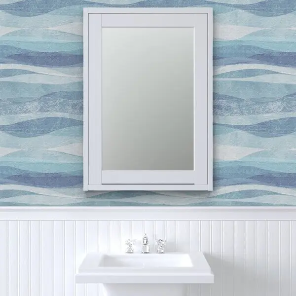 Spoonflower Abstract Ocean Waves Sky Mid Century Modern Custom Pre-pasted Wallpaper