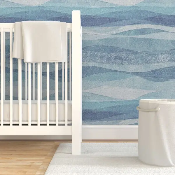 Spoonflower Abstract Ocean Waves Sky Mid Century Modern Custom Pre-pasted Wallpaper