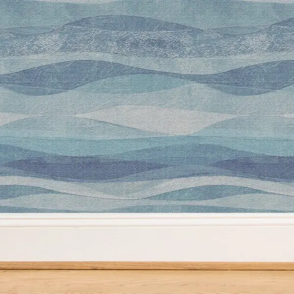Spoonflower Abstract Ocean Waves Sky Mid Century Modern Custom Pre-pasted Wallpaper