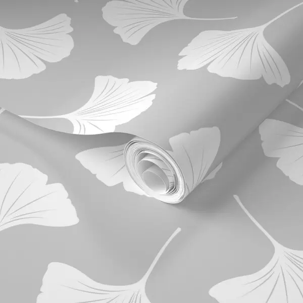 Spoonflower Leaves Bloom Japanese Tree Leaf Spring Summer Custom Removable Wallpaper - White,gray