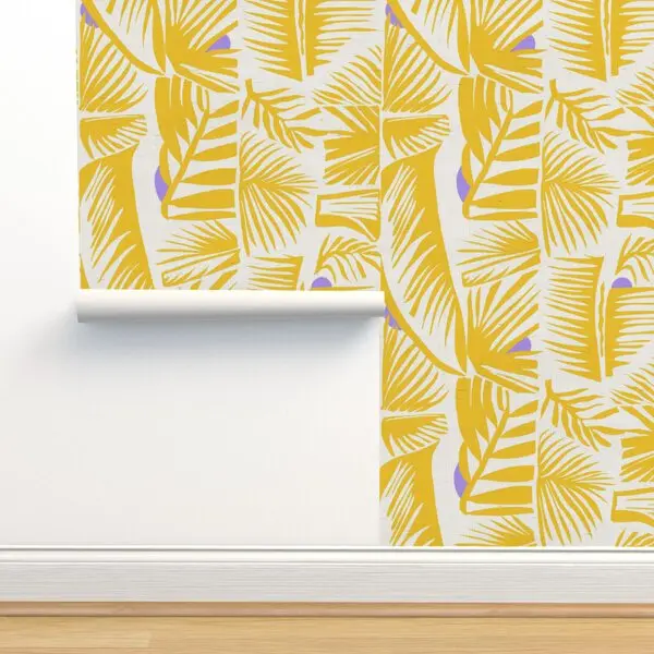 Spoonflower Retro Palm Spring 100% Natural Sisal Grasscloth Wallcovering