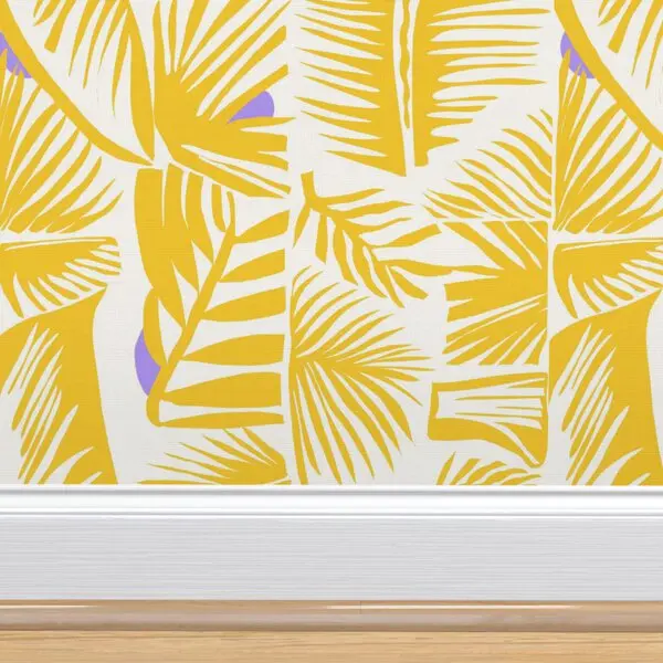 Spoonflower Retro Palm Spring 100% Natural Sisal Grasscloth Wallcovering