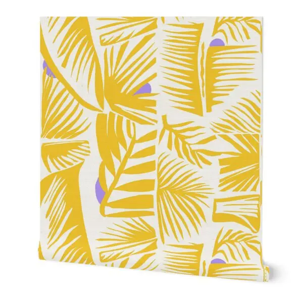 Spoonflower Retro Palm Spring 100% Natural Sisal Grasscloth Wallcovering